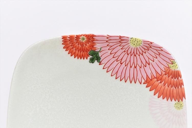 幸楽窯 錦銀叩き菊花尽くし 丸正角銘々皿 幸楽窯 錦銀叩き菊花尽くし 丸正角銘々皿