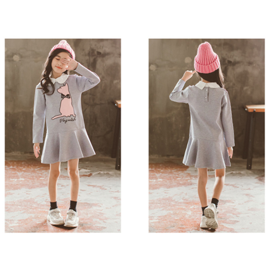 長袖ワンピース 子供服 110cm-160cm 猫 襟付き 長袖ワンピース 長袖ワンピース 子供服 110cm-160cm 猫 襟付き 長袖ワンピース