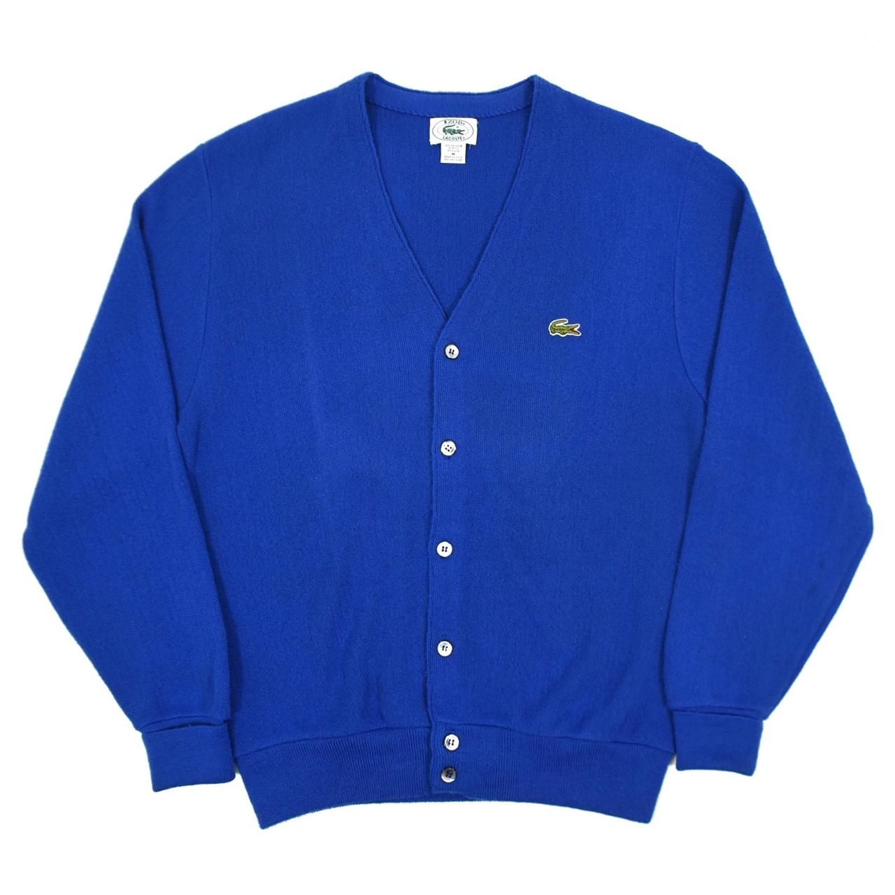 1980s LACOSTE IZOD Acrylic knit cardigan M MADE IN USA Blue - MISSION WEB STORE