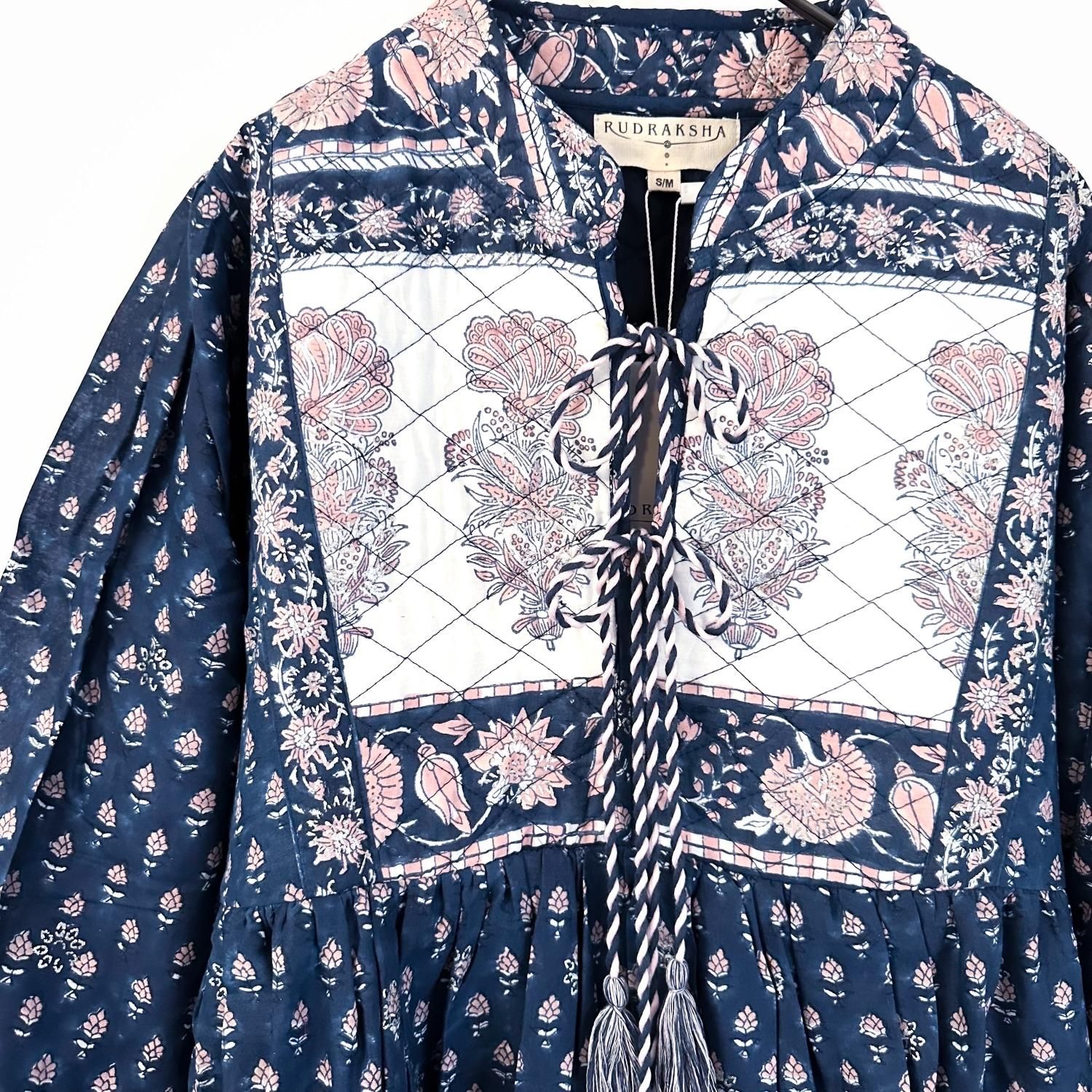 ハンドブロックプリント インド綿ワンピース 《Navy x キルト》 ハンドブロックプリント インド綿ワンピース 《Navy x キルト》