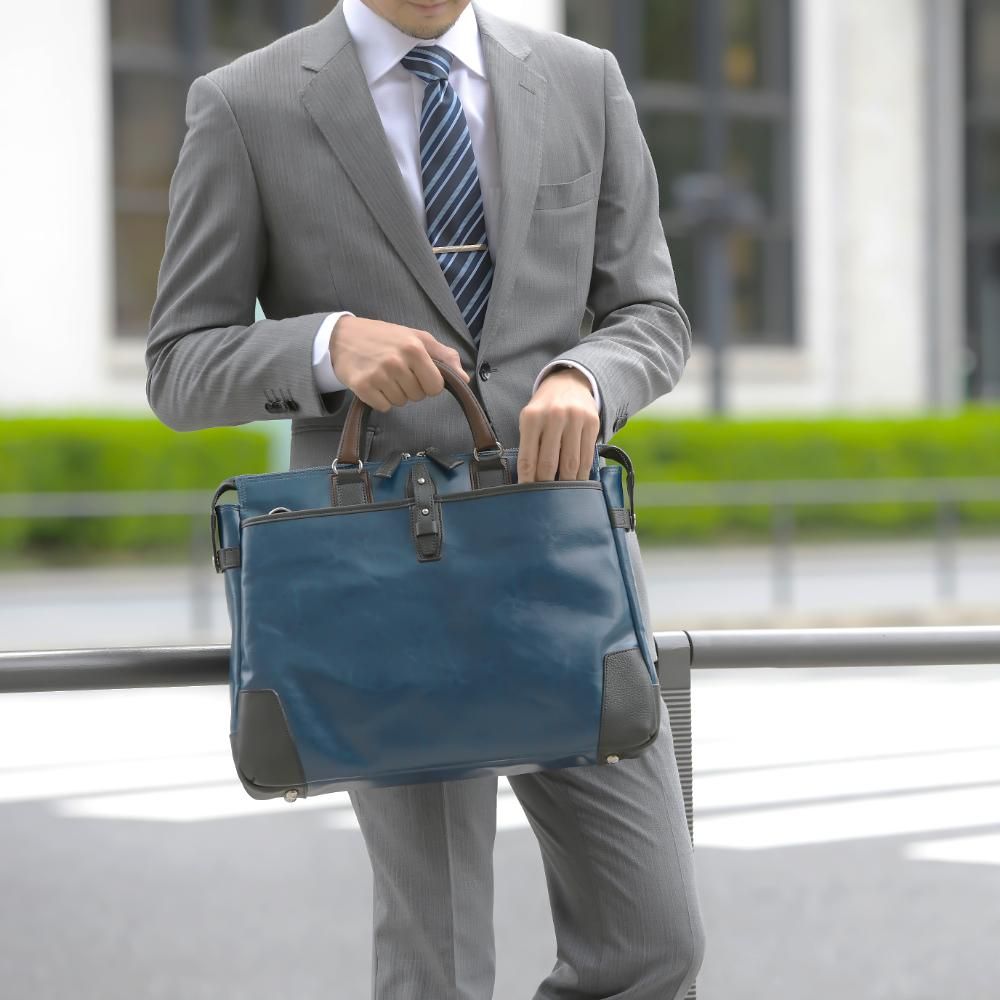 豊岡鞄 ビジネスバッグ 帆布PU×レザー ソフトブリーフケース 豊岡鞄 ビジネスバッグ 帆布PU×レザー ソフトブリーフケース