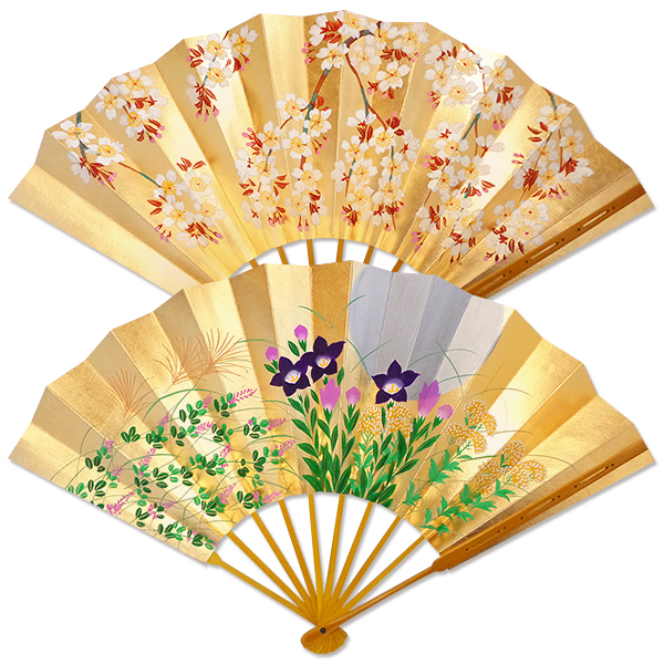 飾り京扇子 高級仕舞扇子 月に秋草/桜 Ub304 - itotsune 飾り京扇子 高級仕舞扇子 月に秋草/桜 Ub304 - itotsune