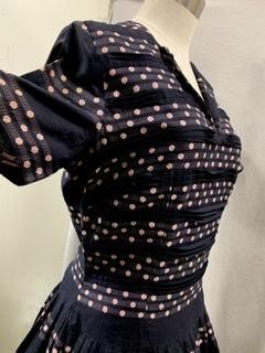 50s 黒 ピンク 水玉 ワンピース ドット ピンタック コットン 50s 黒 ピンク 水玉 ワンピース ドット ピンタック コットン