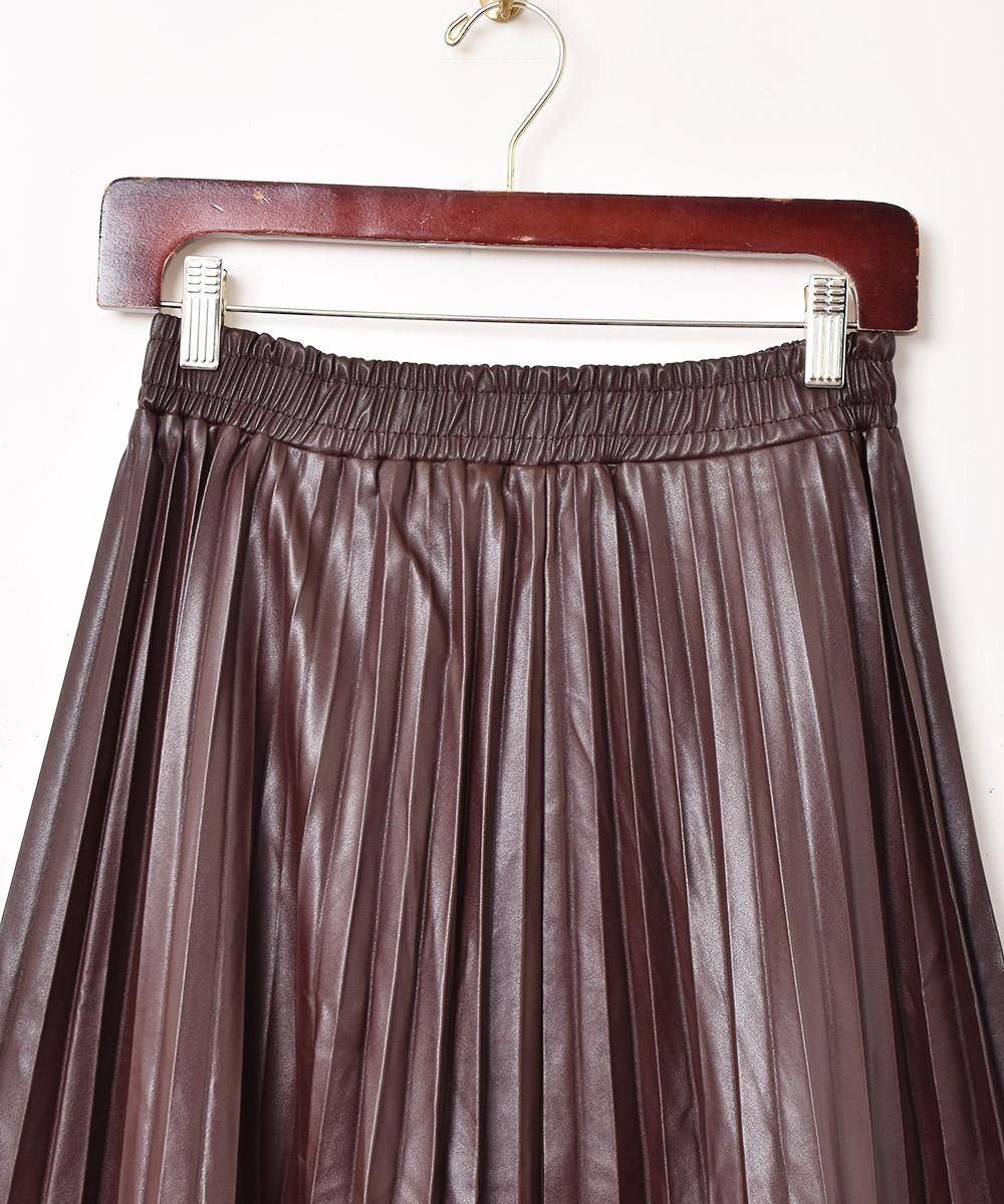 【2色展開】「Meridian」PU プリーツスカート ブラウン - 古着屋グレープフルーツ ムーン(Grapefruitmoon)Onlineshop