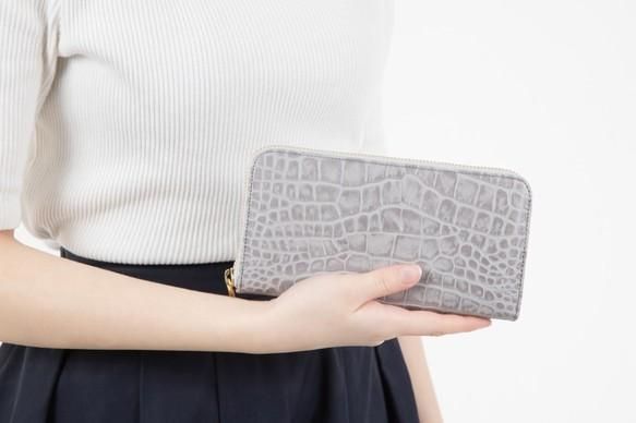 ラウンドファスナー・長財布☆彡グレー・クロコダイル型押し ラウンドファスナー・長財布☆彡グレー・クロコダイル型押し
