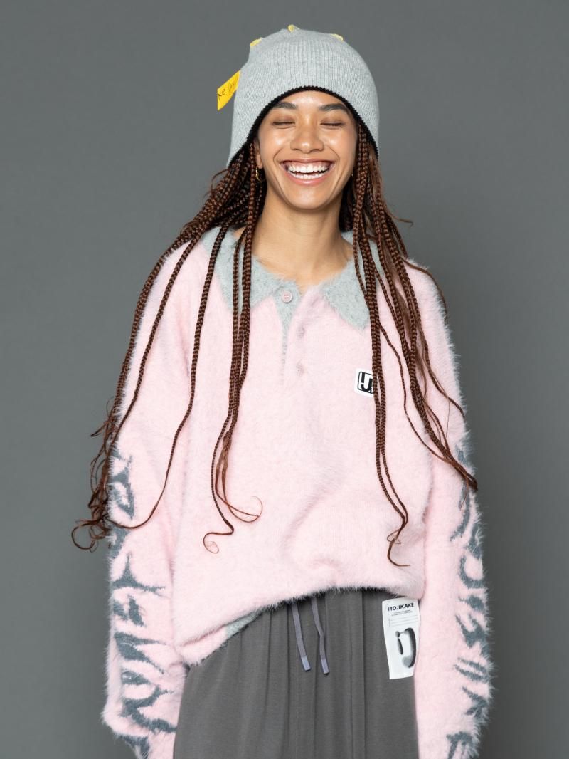 FLUFFY RUGBY SHIRT(PINK) - irojikake - online store FLUFFY RUGBY SHIRT(PINK) - irojikake - online store